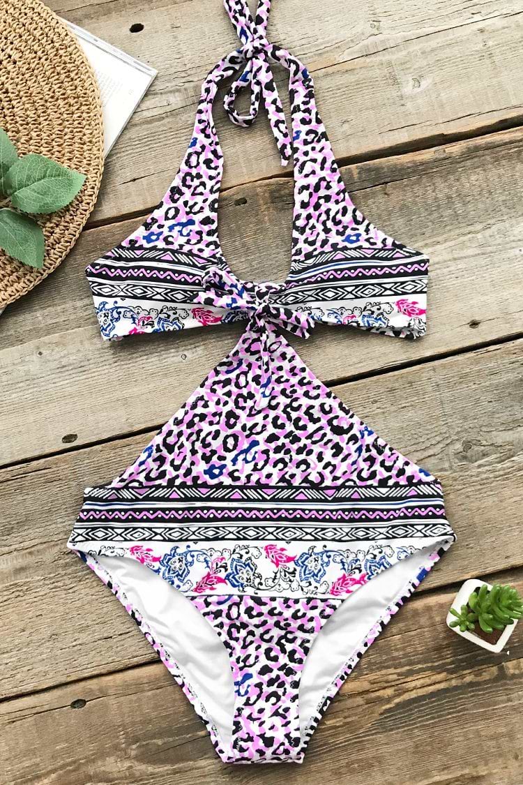CUPSHE Women's Pink Leopard Print One-Piece Swimsuit Beach Swimwear