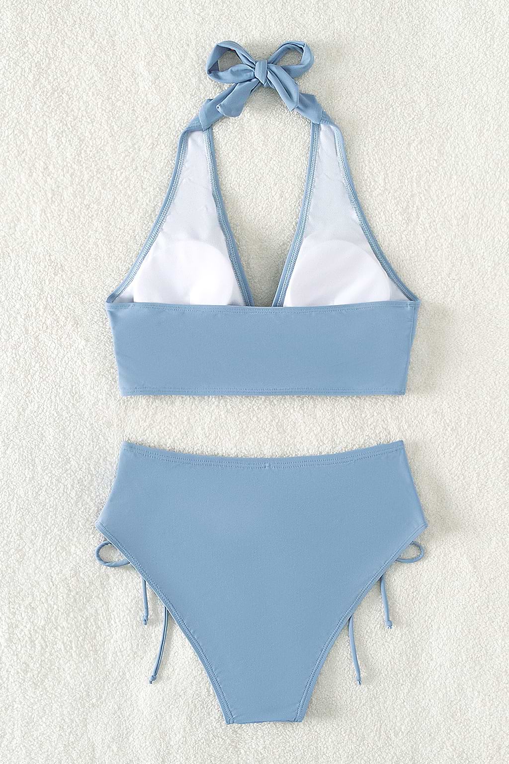 Cinched Halter Longline & Drawstring High Waist Hipster Bikini Set